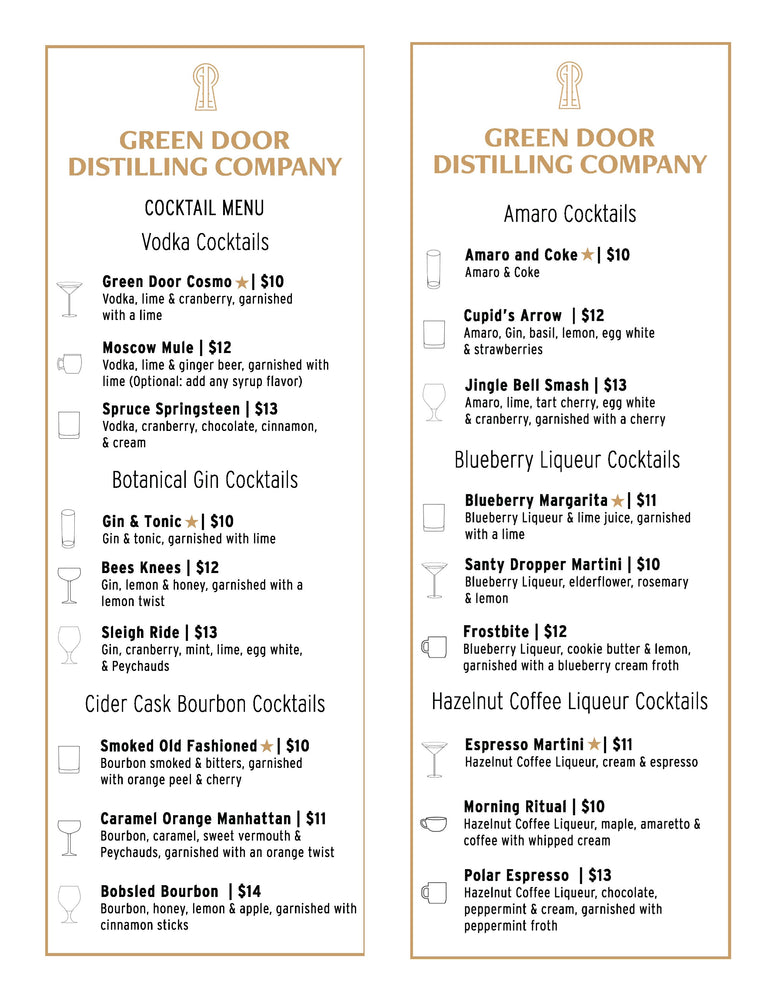 Green Door's Tasting Menu – Green Door Distilling