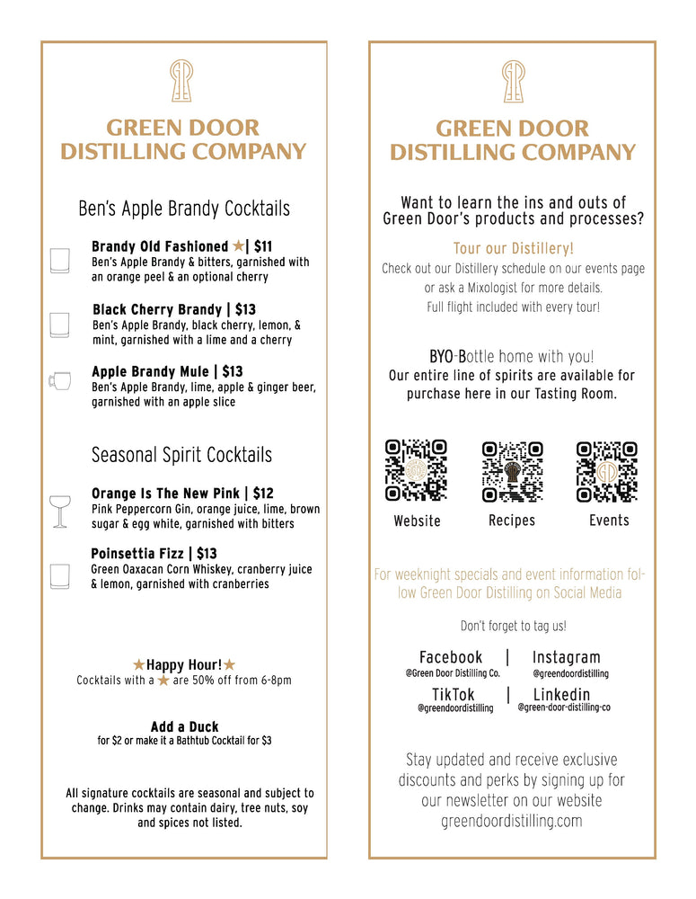 Green Door's Tasting Menu – Green Door Distilling